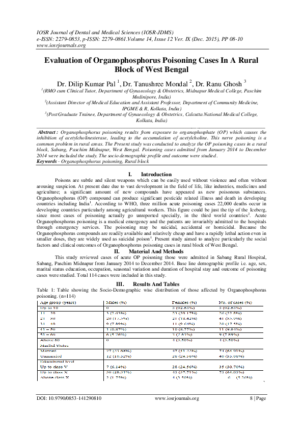 (PDF) Evaluation of Organophosphorus Poisoning: Case Series