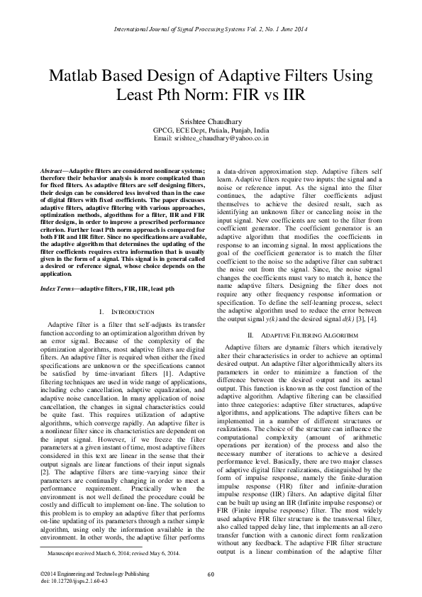 (PDF) Matlab Based Design of Adaptive Filters Using Least Pth Norm: FIR ...