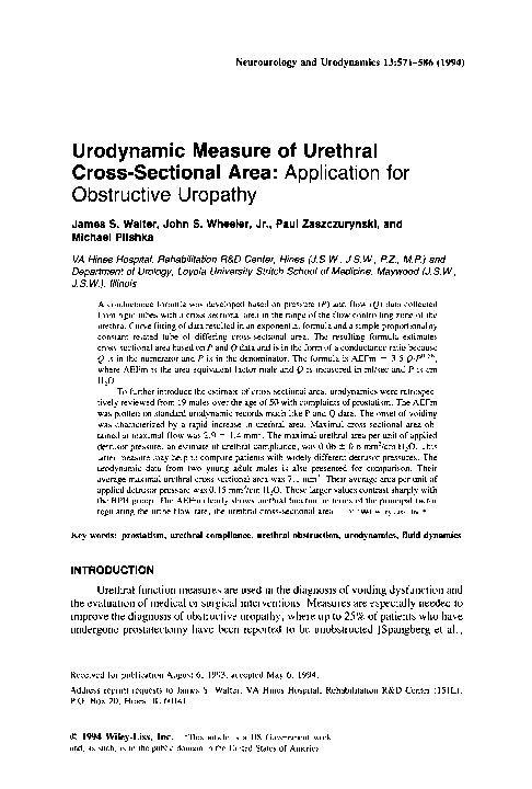(PDF) Urodynamic measure of urethral cross-sectional area: Application ...
