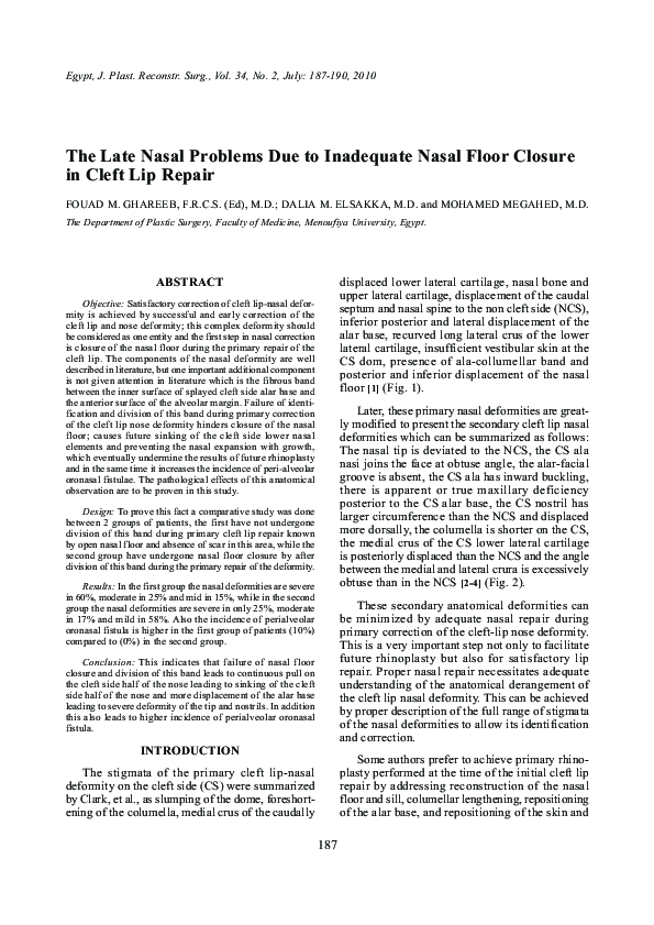 (PDF) The Late Nasal Problems Due to Inadequate Nasal Floor Closure in ...