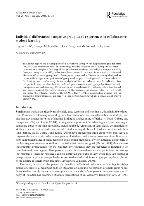 (PDF) Individual differences in negative group work experiences in ...