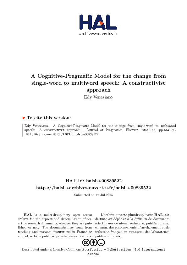 (PDF) A Cognitive-Pragmatic Model for the change from single-word to ...