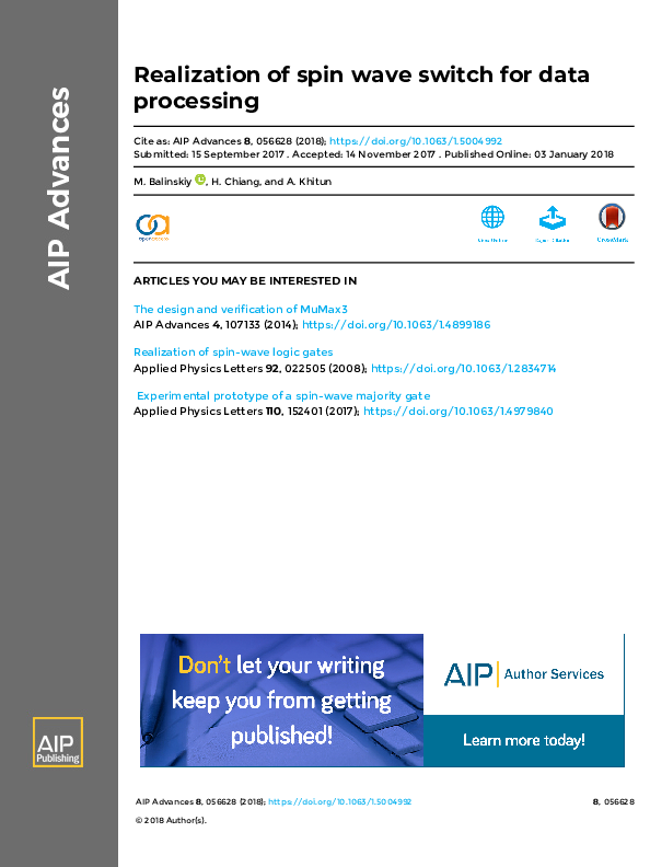 (PDF) Realization of spin wave switch for data processing