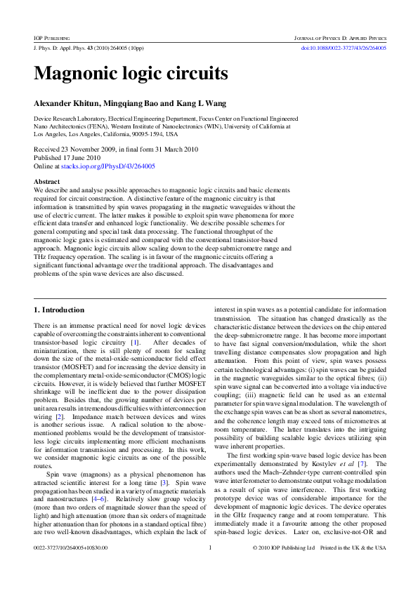 (PDF) Magnonic logic circuits