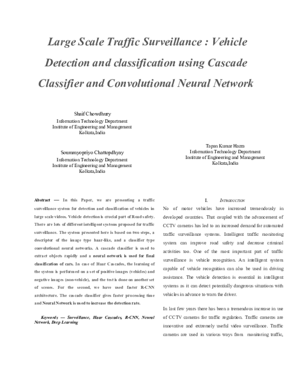 Pdf Large Scale Traffic Surveillance Vehicle Detection And Classification Using Cascade