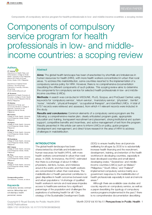 (PDF) Components of compulsory service program for health professionals ...