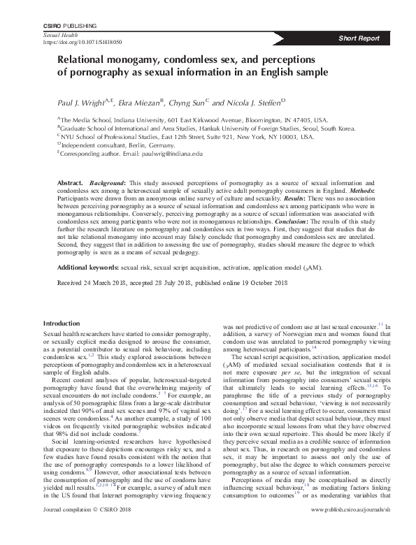 Pdf Relational Monogamy Condomless Sex And Perceptions Of Pornography As Sexual Information