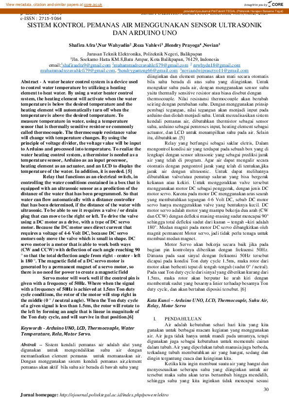 (PDF) Sistem Kontrol Pemanas Air Menggunakan Sensor Ultrasonik Dan ...
