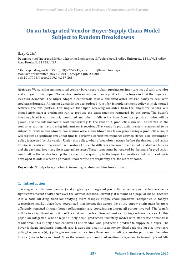 (PDF) Integrated vendor–buyer supply chain model with vendor’s setup ...