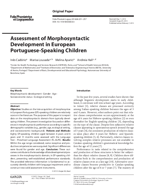(PDF) Assessment of Morphosyntactic Development in European-Portuguese ...
