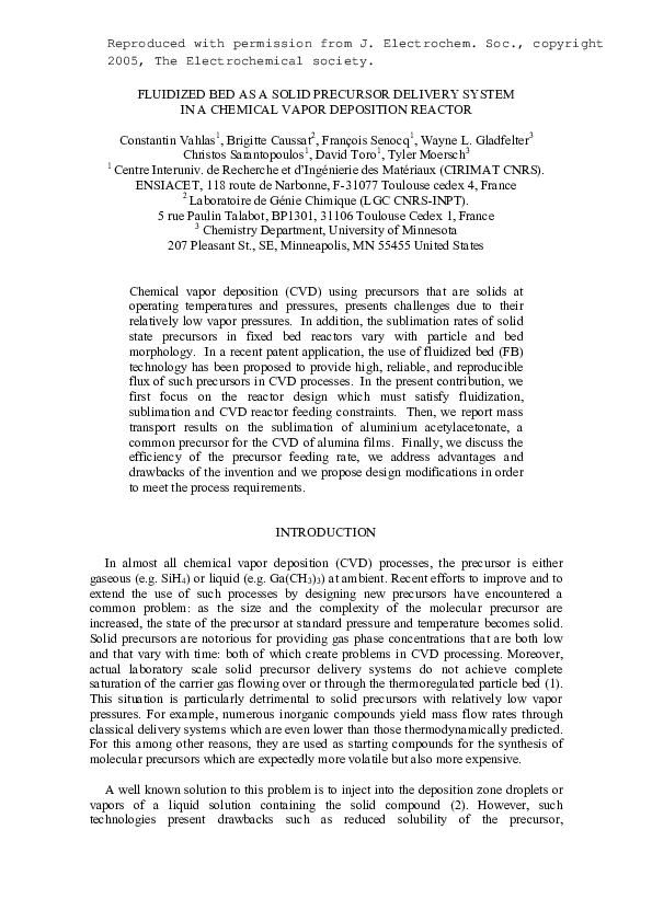 (PDF) Fluidized bed as a solid precursor delivery system in a chemical ...