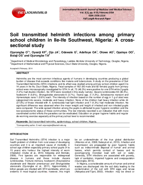 (PDF) Soil transmitted helminth infections among primary school ...