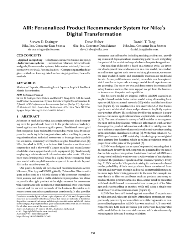 (PDF) AIR: Personalized Product Recommender System for Nike's Digital Transformation