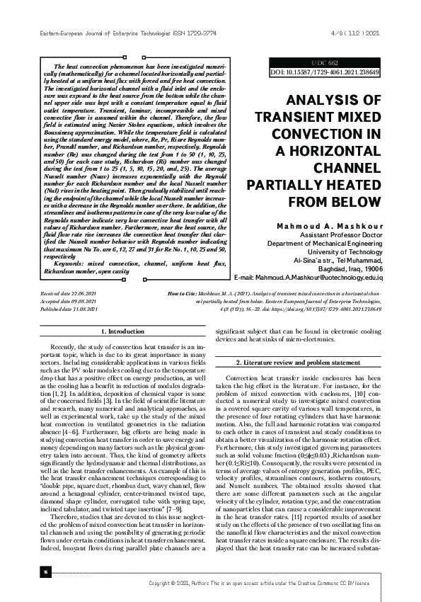(PDF) Analysis of transient mixed convection in a horizontal channel partially heated from below
