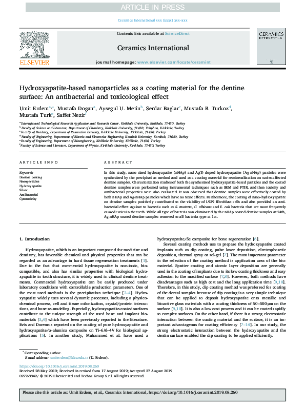 (PDF) Hydroxyapatite-based nanoparticles as a coating material for the ...