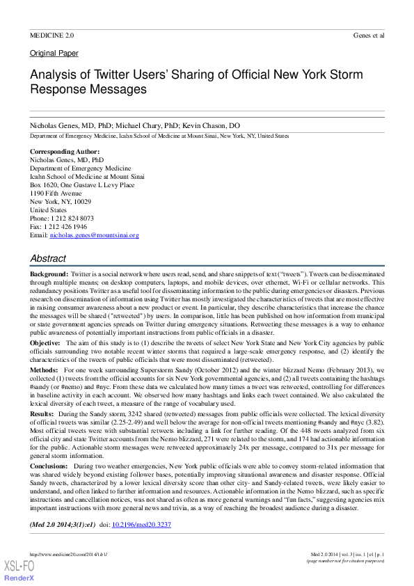 (PDF) Analysis of Twitter Users’ Sharing of Official New York Storm ...