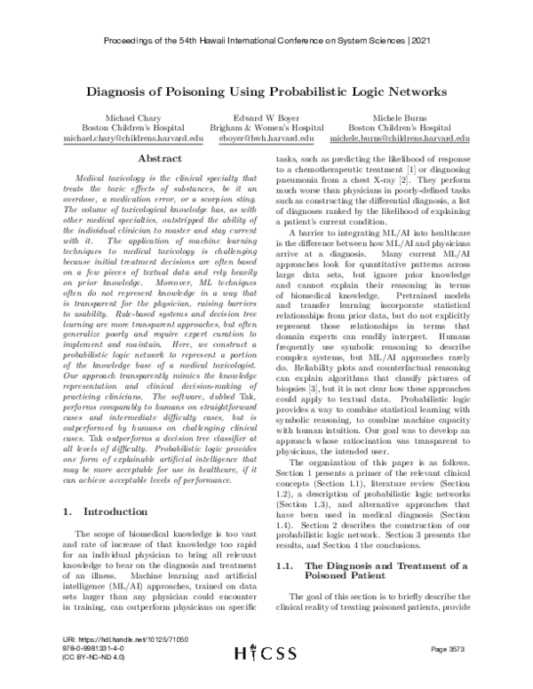 (PDF) Diagnosis of Poisoning Using Probabilistic Logic Networks