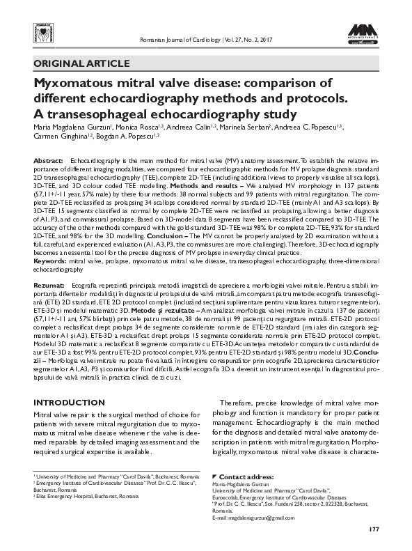 (PDF) Myxomatous mitral valve disease : comparison of different echocardiography methods and ...
