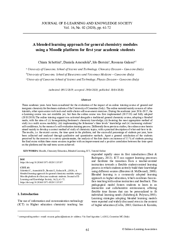 (PDF) A blended learning approach for general chemistry modules using a ...