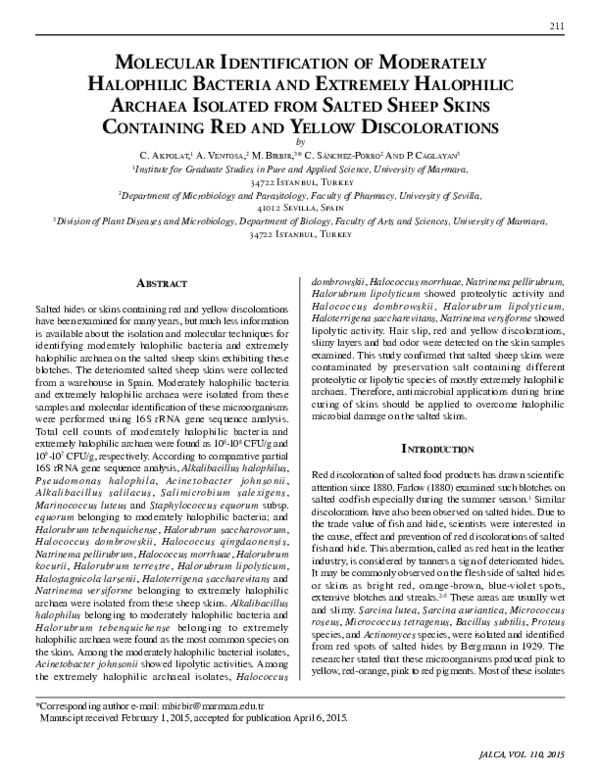 (PDF) Molecular identification of moderately halophilic bacteria and extremely halophilic ...