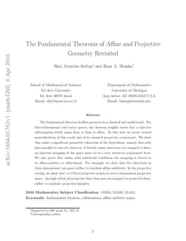 (PDF) The fundamental theorems of affine and projective geometry revisited