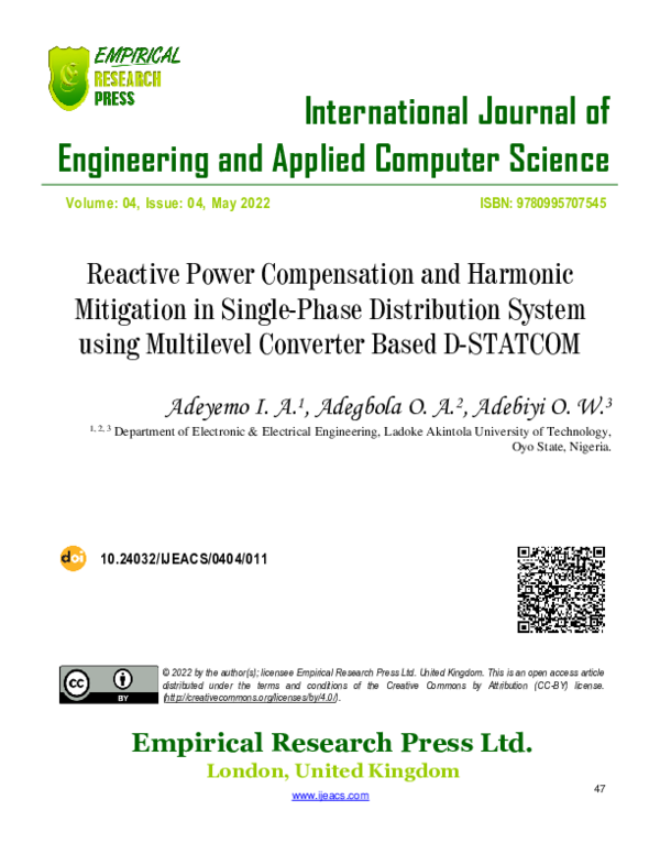 (PDF) Reactive Power Compensation and Harmonic Mitigation in Single-Phase Distribution System ...