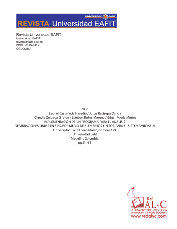 (PDF) Implementación De Un Programa Para El Análisis De Vibraciones Libres en Ejes, Por Medio De ...