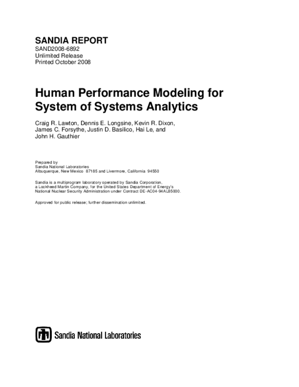 (PDF) Human performance modeling for system of systems analytics