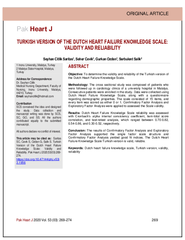 (PDF) Turkish Version of the Dutch Heart Failure Knowledge Scale ...