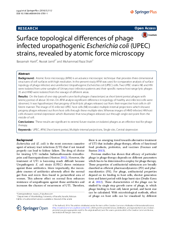 (PDF) Surface topological differences of phage infected uropathogenic ...