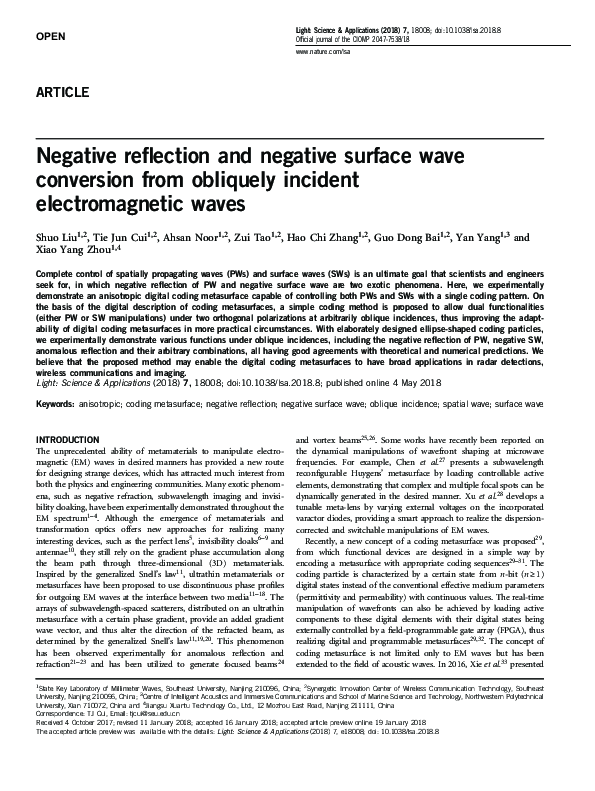 (PDF) Negative reflection and negative surface wave conversion from ...