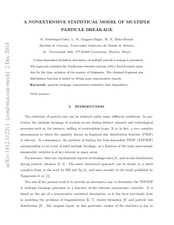 (PDF) A nonextensive statistical model of multiple particle breakage