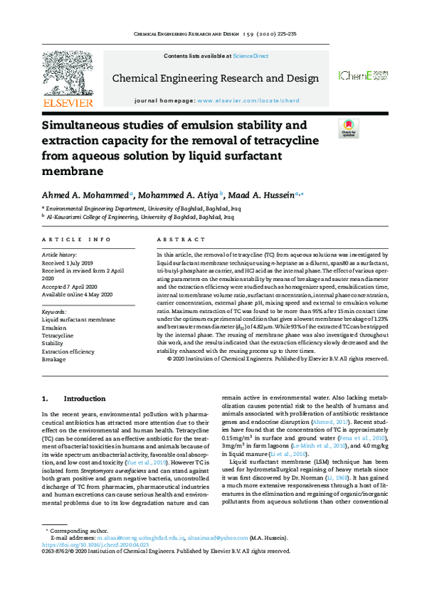 (PDF) Simultaneous studies of emulsion stability and extraction capacity for the removal of ...