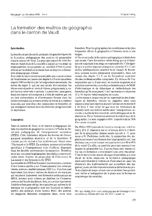 (PDF) La formation des maîtres de géographie dans le canton de Vaud