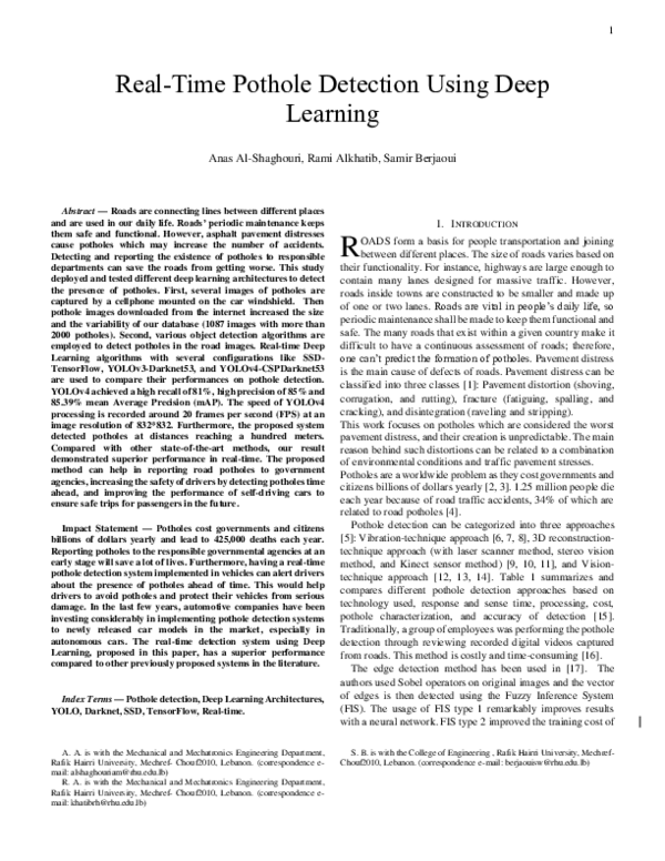 Pdf Real Time Pothole Detection Using Deep Learning