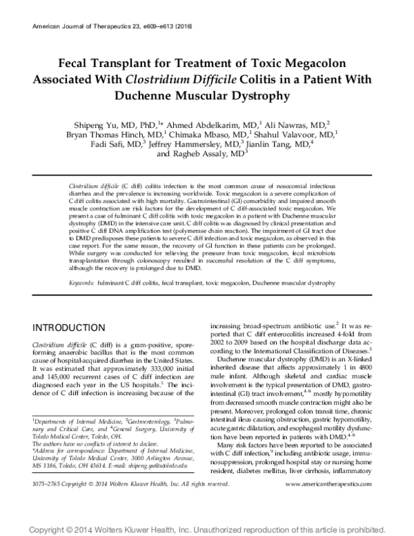 (PDF) Fecal Transplant for Treatment of Toxic Megacolon Associated With ...