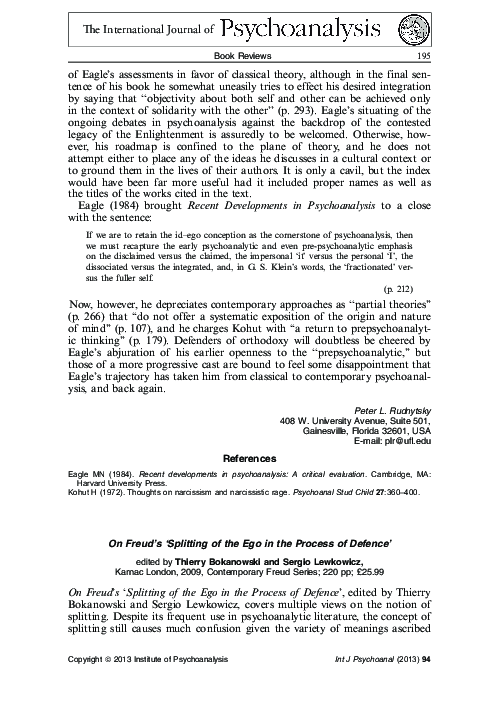 (PDF) On Freud’s ‘Splitting of the Ego in the Process of Defence’