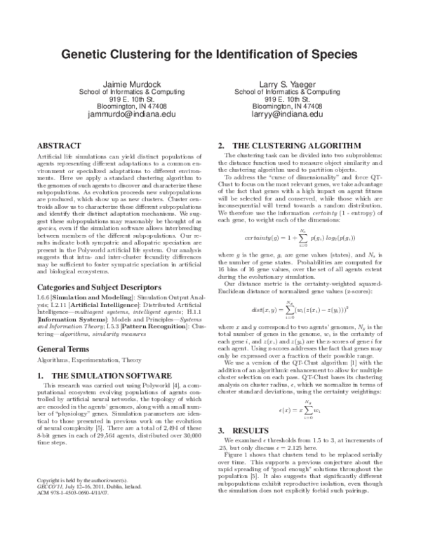 (PDF) Genetic clustering for the identification of species