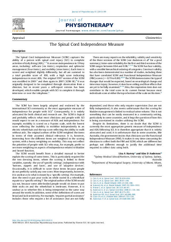 (PDF) The Spinal Cord Independence Measure