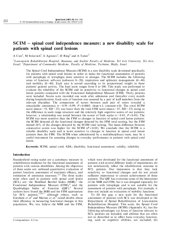 (PDF) SCIM–Spinal Cord Independence Measure: a new disability scale for ...