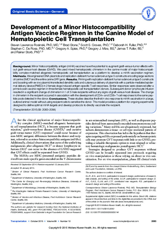 (PDF) Development of a Minor Histocompatibility Antigen Vaccine Regimen ...