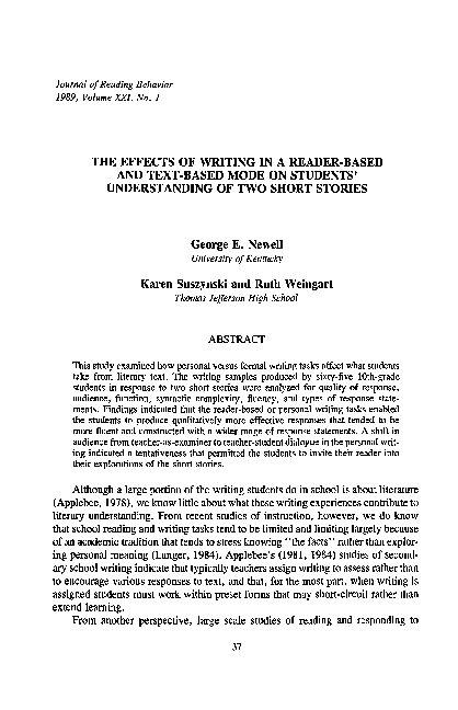 (PDF) The Effects of Writing in a Reader-Based and Text-Based Mode on ...