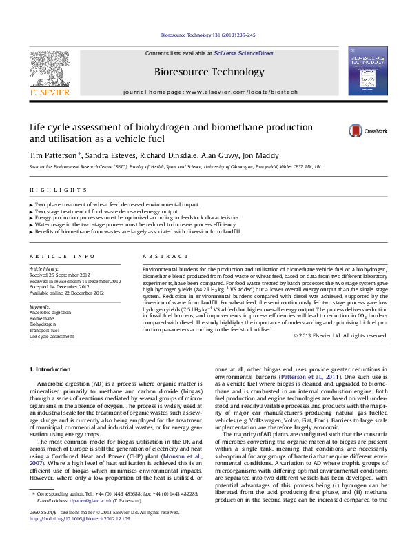 (PDF) Life cycle assessment of biohydrogen and biomethane production ...