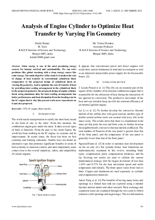 (PDF) Analysis of Engine Cylinder to Optimize Heat Transfer by Varying Fin Geometry