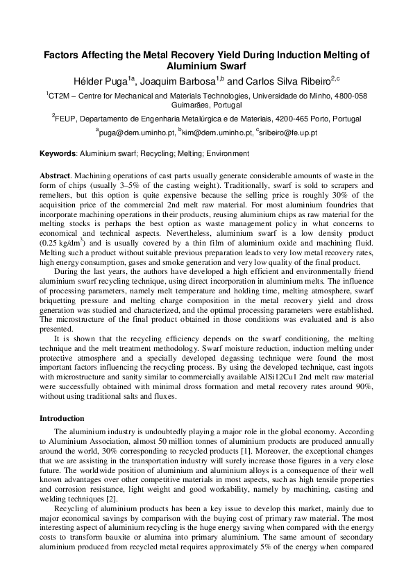 (PDF) Factors Affecting the Metal Recovery Yield during Induction ...