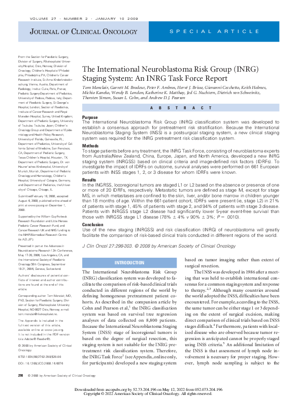 (PDF) The International Neuroblastoma Risk Group (INRG) Staging System ...
