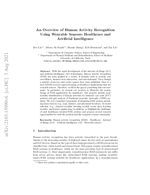 Pdf An Overview Of Human Activity Recognition Using Wearable Sensors