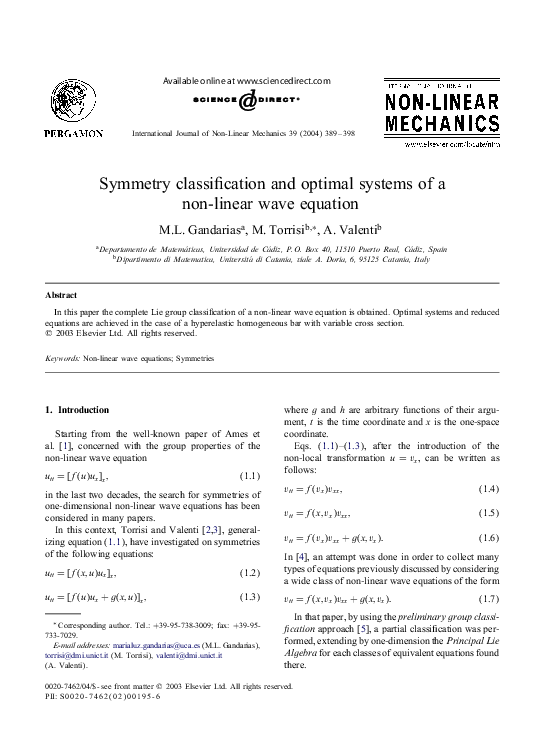 (PDF) Symmetry classification and optimal systems of a non-linear wave ...