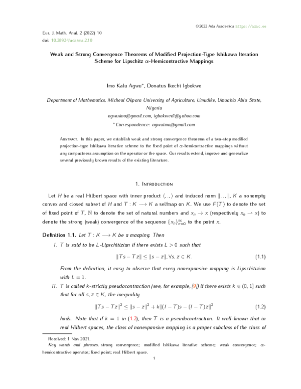 (PDF) Weak and Strong Convergence Theorems of Modified Projection-Type Ishikawa Iteration Scheme ...