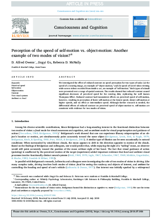 (PDF) Perception of the speed of self-motion vs. object-motion: Another ...